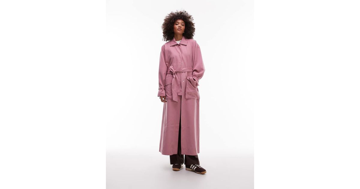 ASOS Utility Pocket Belted Duster Coat in Pink | Lyst UK