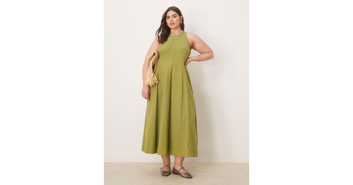 ASOS Asos Design Curve Seamed Midi Dress in Green | Lyst