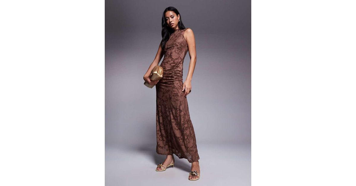 ASOS Sleeveless With Open Back Devore Maxi Dress in Brown | Lyst UK