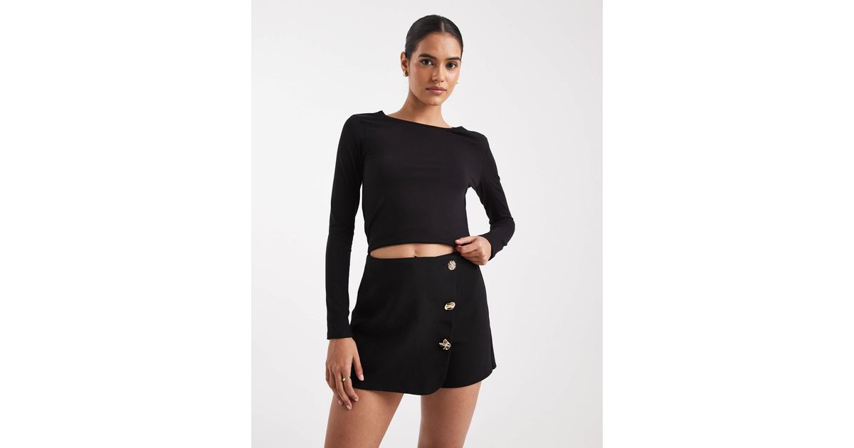 ASOS Tailored Wrap Skort With Button Detail in Black | Lyst
