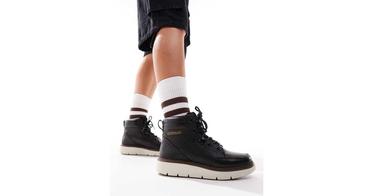 Caterpillar Cat Chariot Mid Fleece Lace Up Leather Boots in Black | Lyst UK