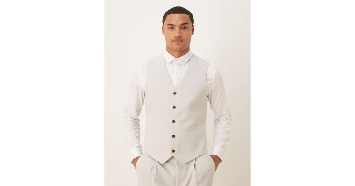 ASOS Wool Mix Skinny Suit Vest in Natural for Men | Lyst