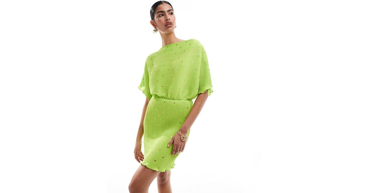 Never Fully Dressed Tilly Fleck Plisse Mini Dress in Green | Lyst