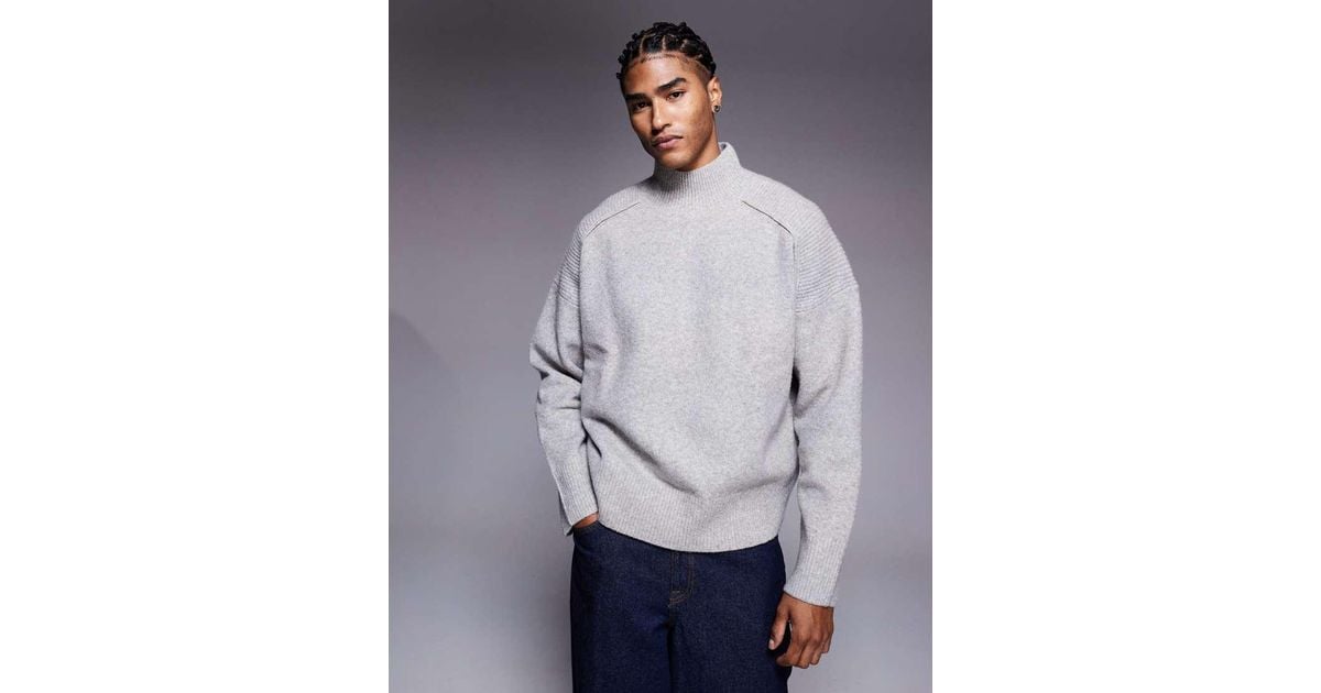 ASOS Super Oversized Boxy Fit Funnel Neck Knit Wool Blend Sweater in ...