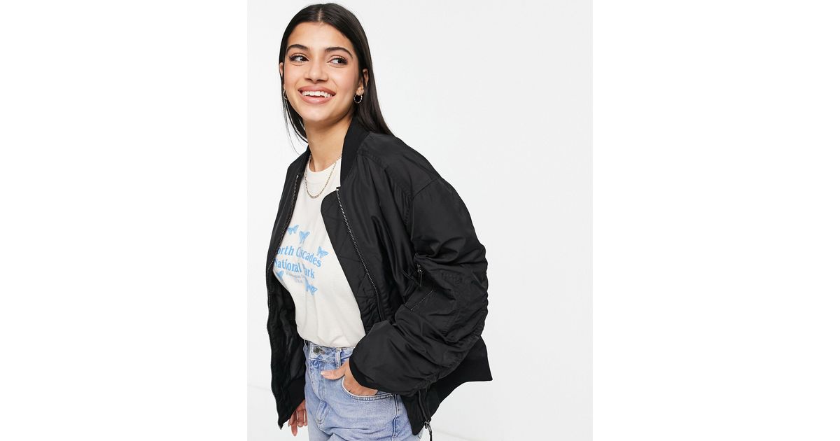 Monki Joy Bomber Jacket in Black | Lyst