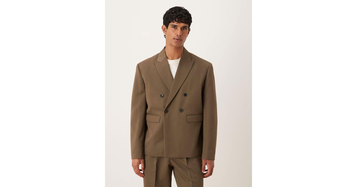 ASOS Boxy Double Breasted Suit Jacket in Brown for Men | Lyst
