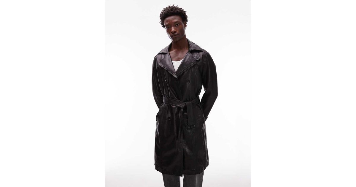 AllSaints Kellett Leather Trench Coat in Black for Men | Lyst UK