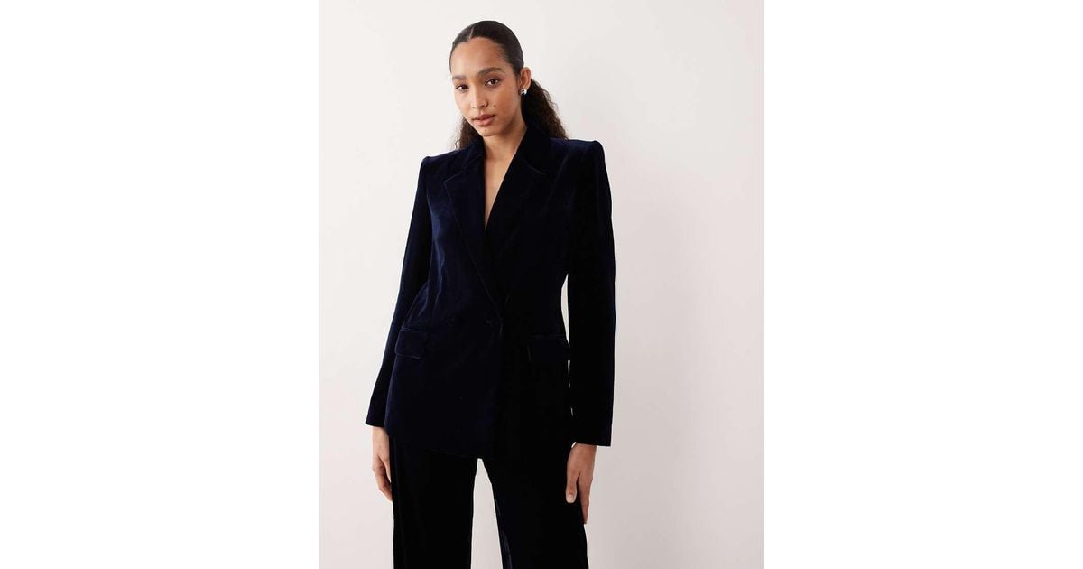 Mango Combi Velvet Blazer Co-ord in Blue | Lyst UK