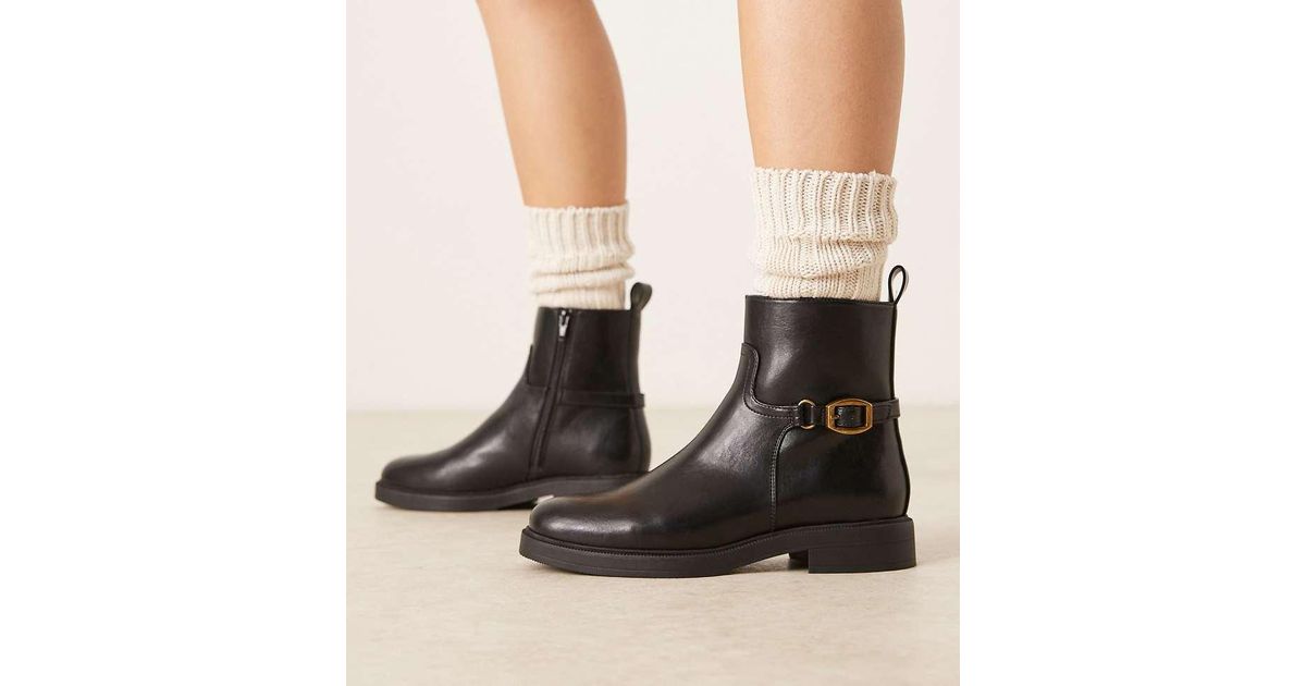 ASOS Wide Fit Archie Flat Smart Ankle Boots With Buckle in Black | Lyst UK