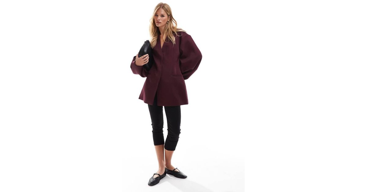 ASOS Cocoon Sleeve Collarless Blazer in Red | Lyst UK
