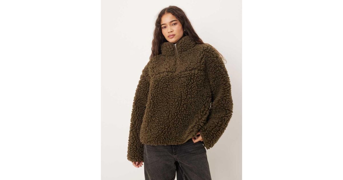 ASOS High Pile Borg Half Zip Fleece in Brown | Lyst UK