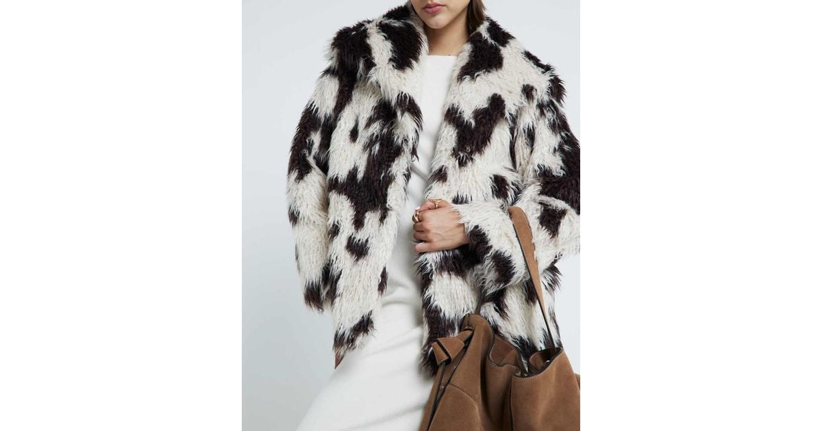 River Island Cow Print Faux Fur Coat in Grey | Lyst UK