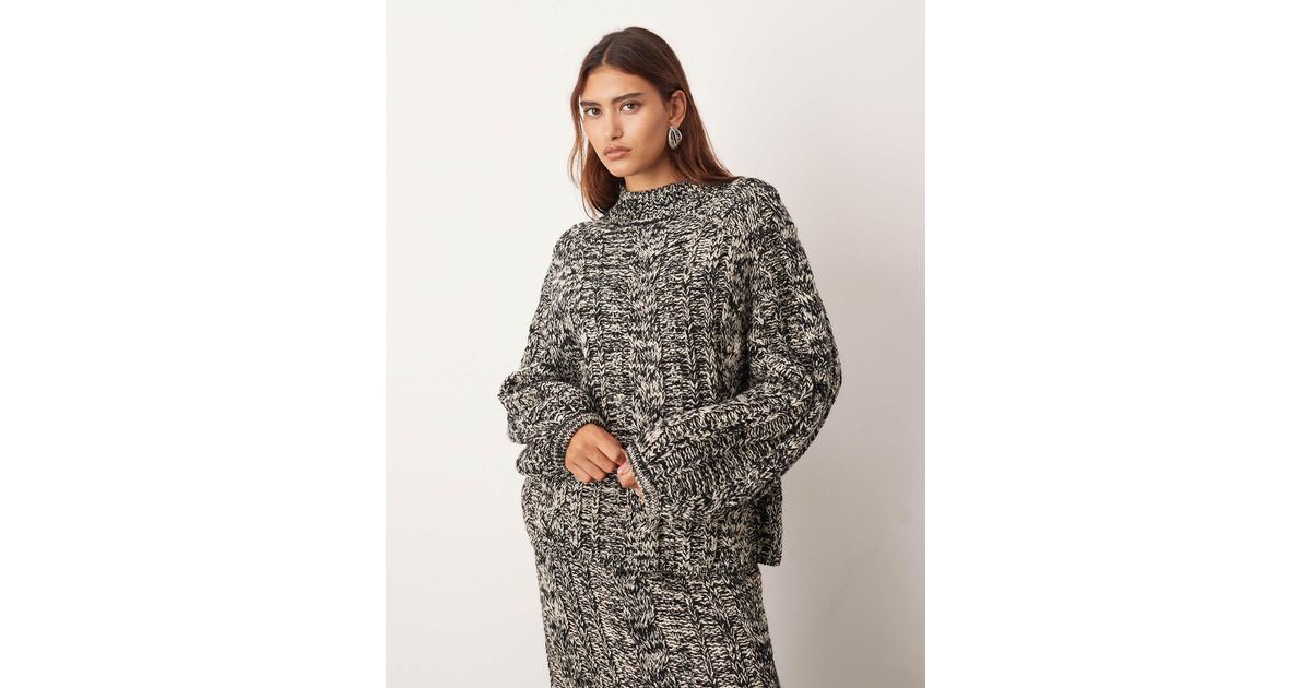 ARRANGE Cable Knit High Neck Jumper With Volume Sleeve in Gray | Lyst