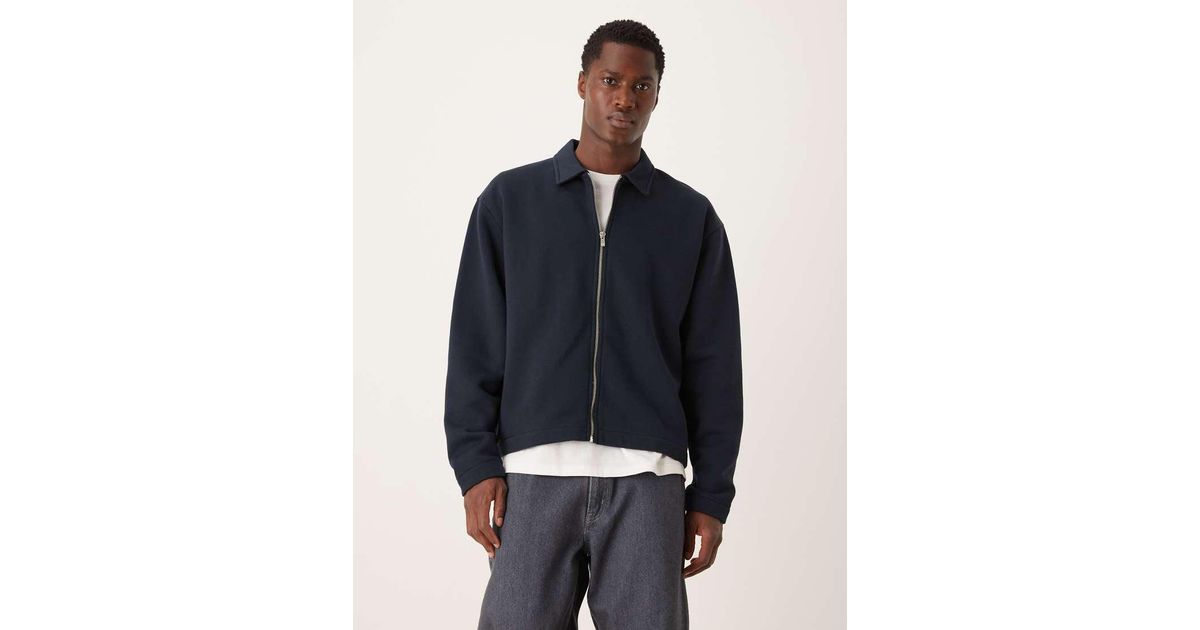 ASOS Relaxed Boxy Zip-up Harrington Jacket in Blue for Men | Lyst UK