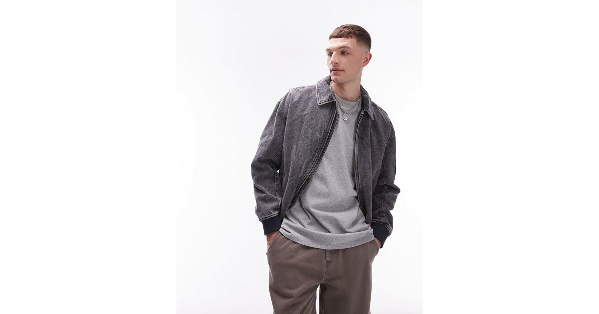 TOPMAN Relaxed Fit Washed Canvas Twill Bomber Jacket in Gray for Men | Lyst