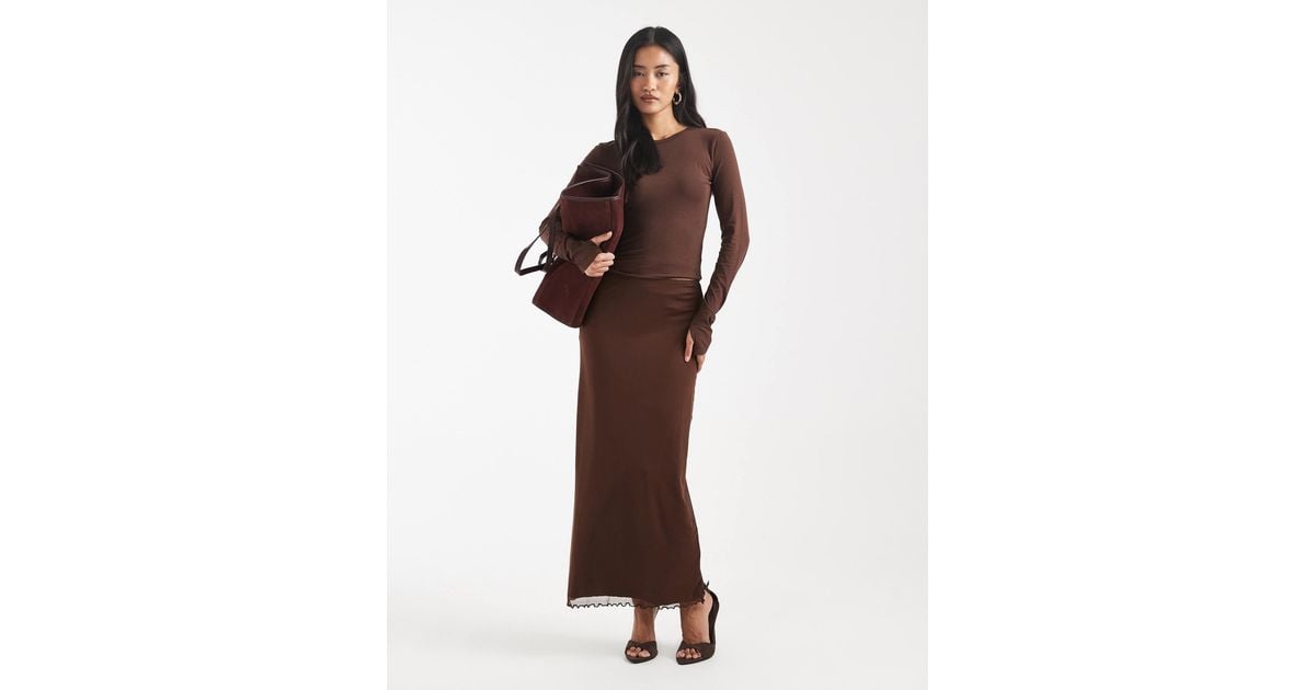 ASOS Mesh Midi Skirt in Natural | Lyst