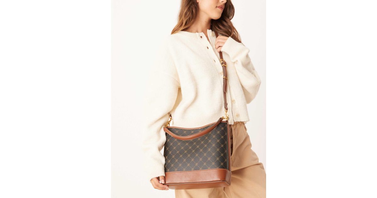 Mango Classic Square Monogram Shoulder Bag With Accents in Natural | Lyst