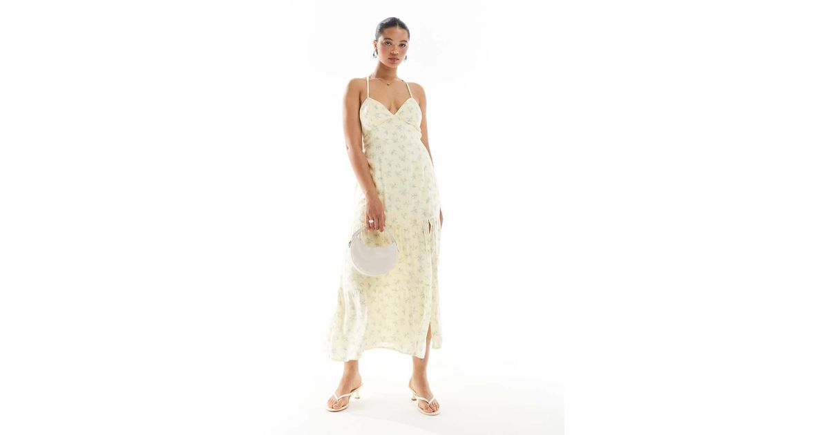 Hollister Open Back Maxi Dress With Thigh Split in Natural | Lyst UK