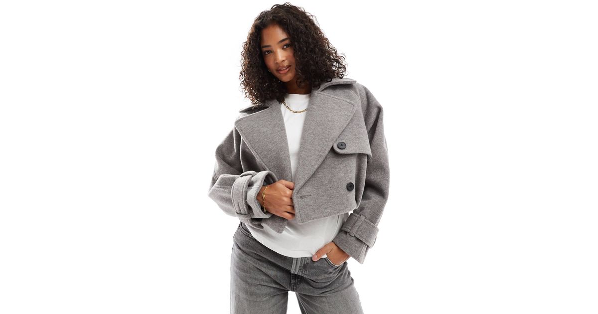 ASOS Bubble Hem Formal Cropped Trench Coat in Gray | Lyst