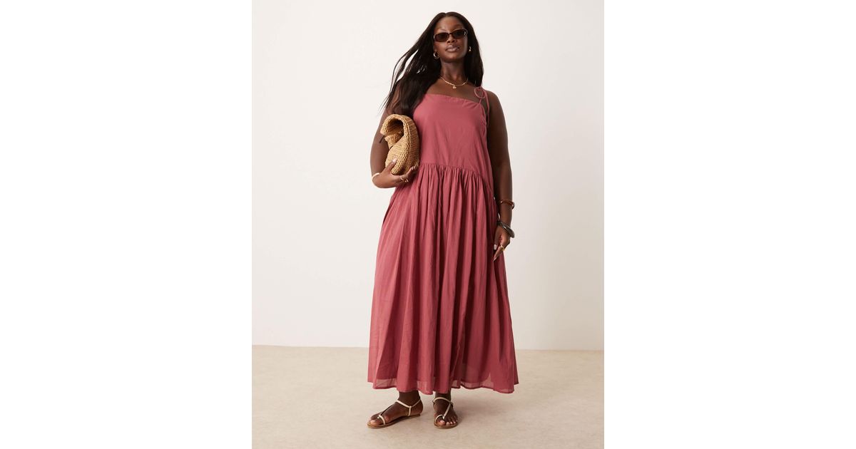 ASOS Asos Design Curve Dropped Waist Maxi Dress in Red | Lyst
