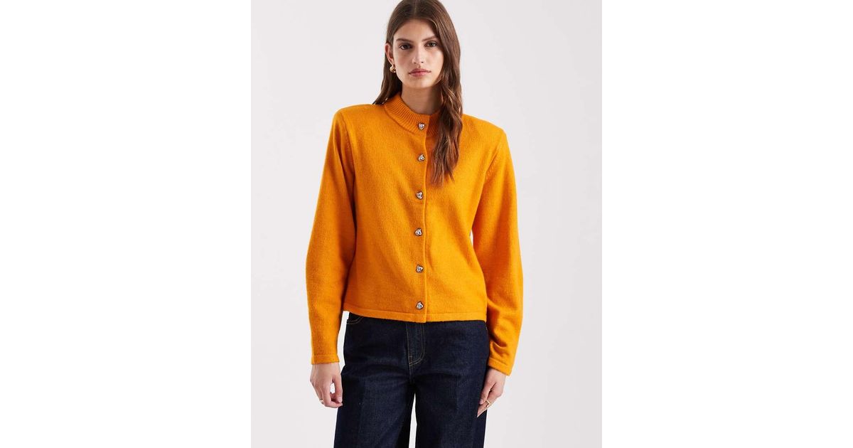 Object Molten Metal Button Cardigan With Shoulder Pads in Orange | Lyst UK