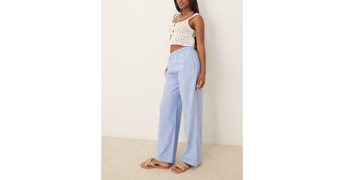 Abercrombie & Fitch Wide Leg Poplin Fold-Over Pull On Trousers in Blue ...