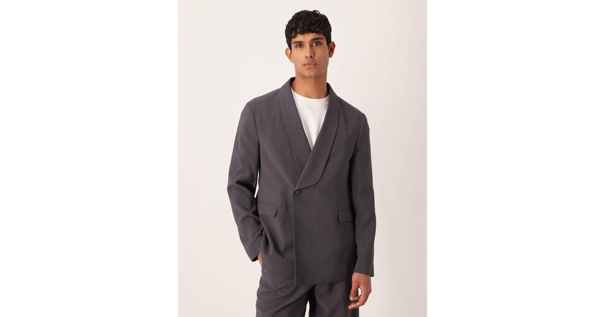 ASOS Double-breasted Regular Wrap Tuxedo Jacket in Grey for Men | Lyst UK