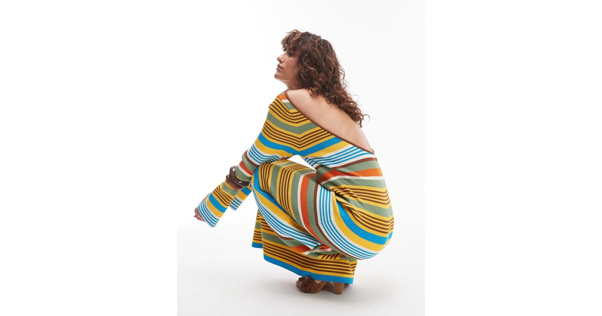 TOPSHOP Knitted Maxi Dress With Scoop Back in White | Lyst