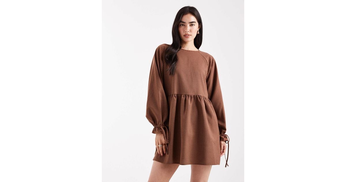 Daisy Street Chuck On Smock Mini Dress in Brown | Lyst