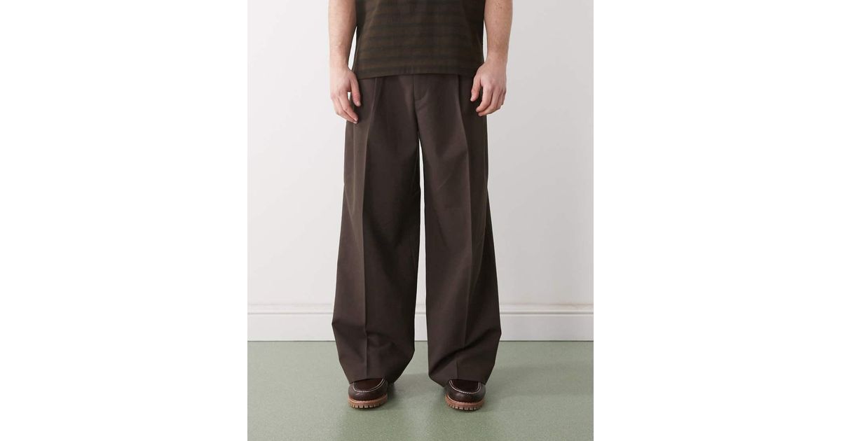 Weekday Wide Leg Tailored Pants With Front Pleats in Brown for Men ...