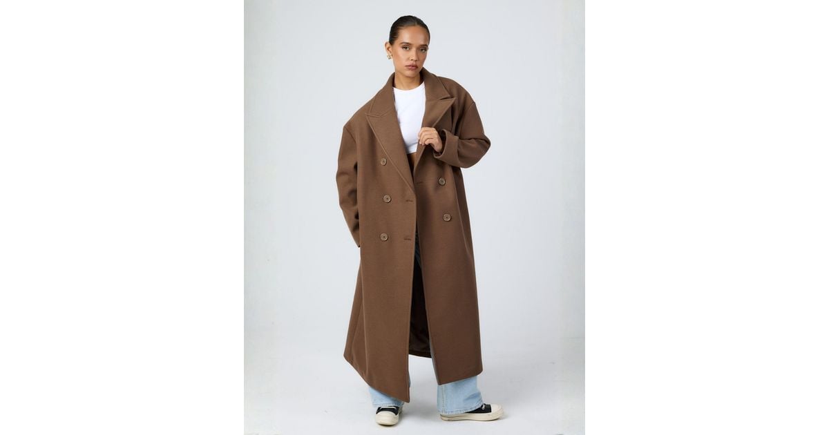 Aria Cove Wool Look Formal Double Breasted Longline Maxi Coat in Purple ...