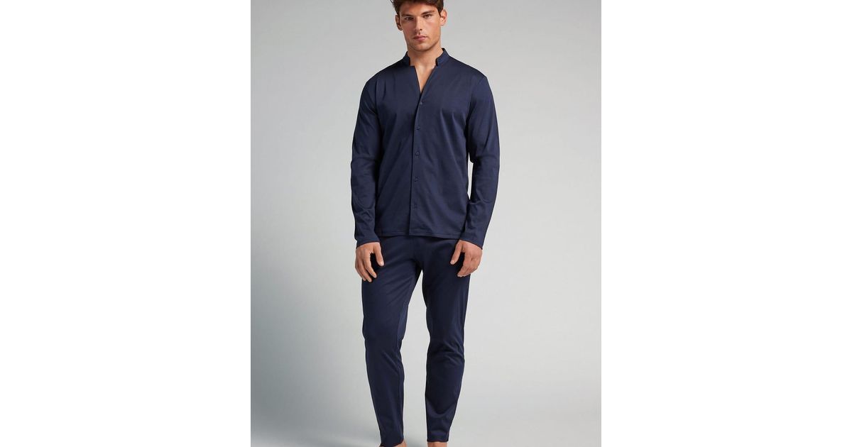 Intimissimi Full-Length Button-Up Cotton Pyjamas in Blue for Men | Lyst UK