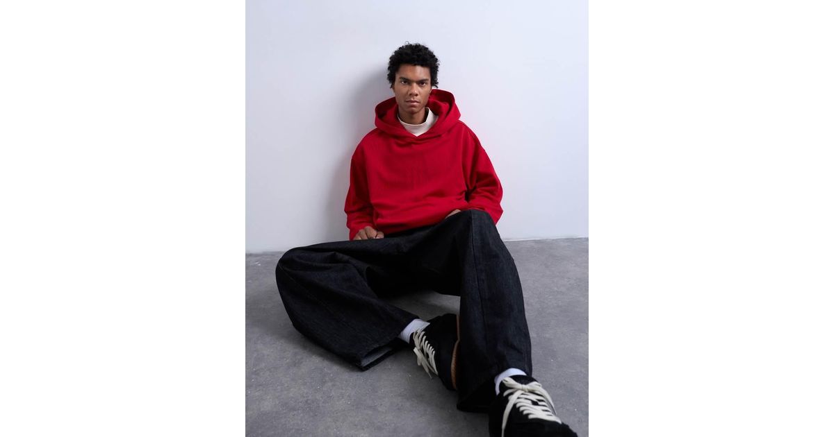 TOPMAN Oversized Fit Heavyweight Loopback Hoodie in Red for Men | Lyst UK