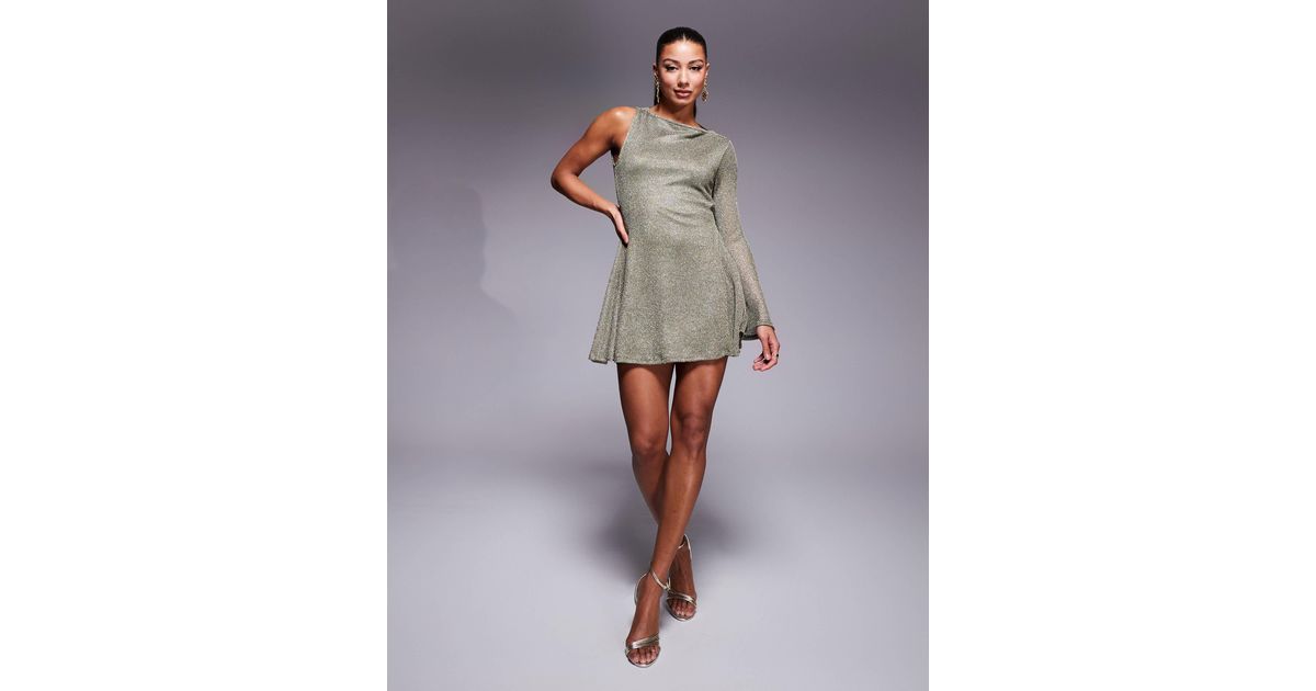 ASOS Chainmail Angel Sleeve Mini Dress With Cowl Back in Gray | Lyst