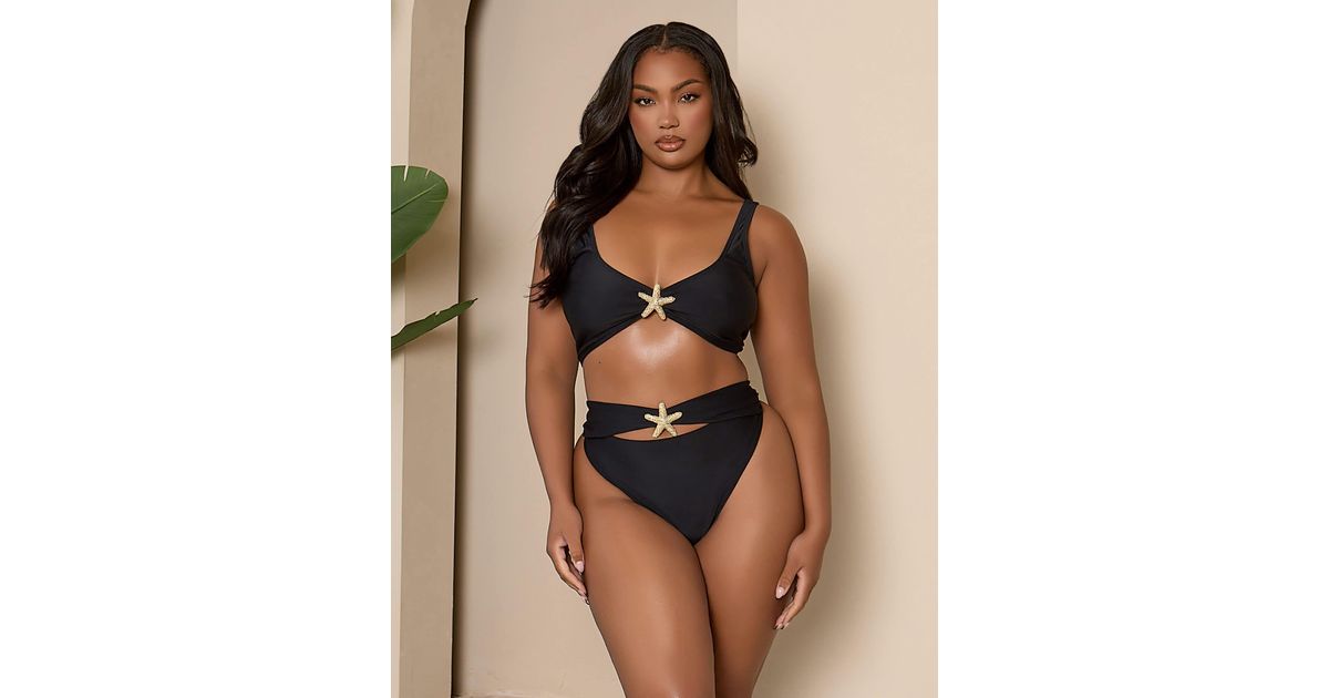 Moda Minx Curve X Bernadette Afia Bikini Top With Starfish Detail in Brown | Lyst