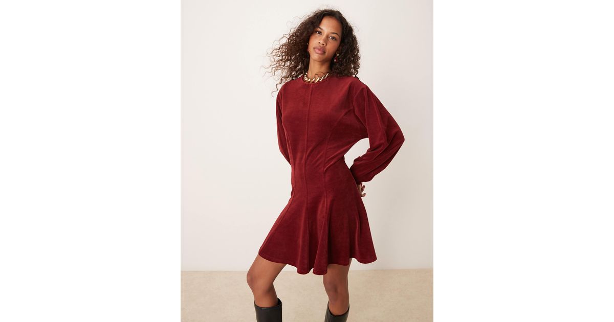ASOS Chunky Cord Flare Hem Keyhole Back Mini Dress in Red | Lyst