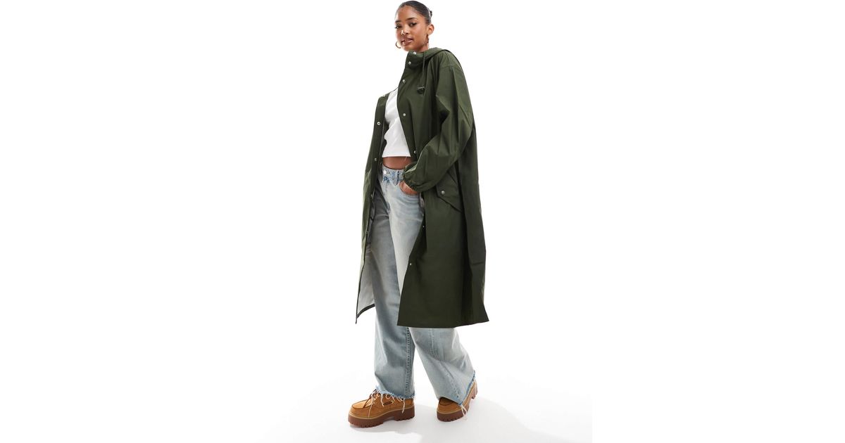 ASOS Rubberised Rain Parka Coat in Green | Lyst