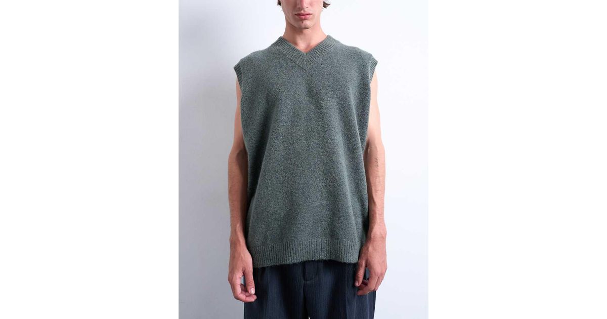 TOPMAN Oversized Fit Knitted V-Neck Tank in Grey for Men | Lyst UK