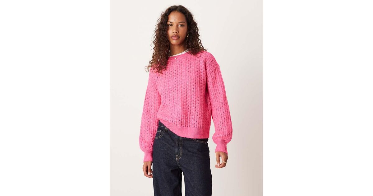 Vila Diagonal Stitch Knitted Jumper in Red | Lyst UK
