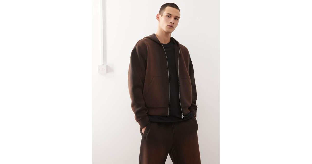 Weekday Co-Ord Scuba-Style Fabric Zip Through Hoodie in Black for Men ...
