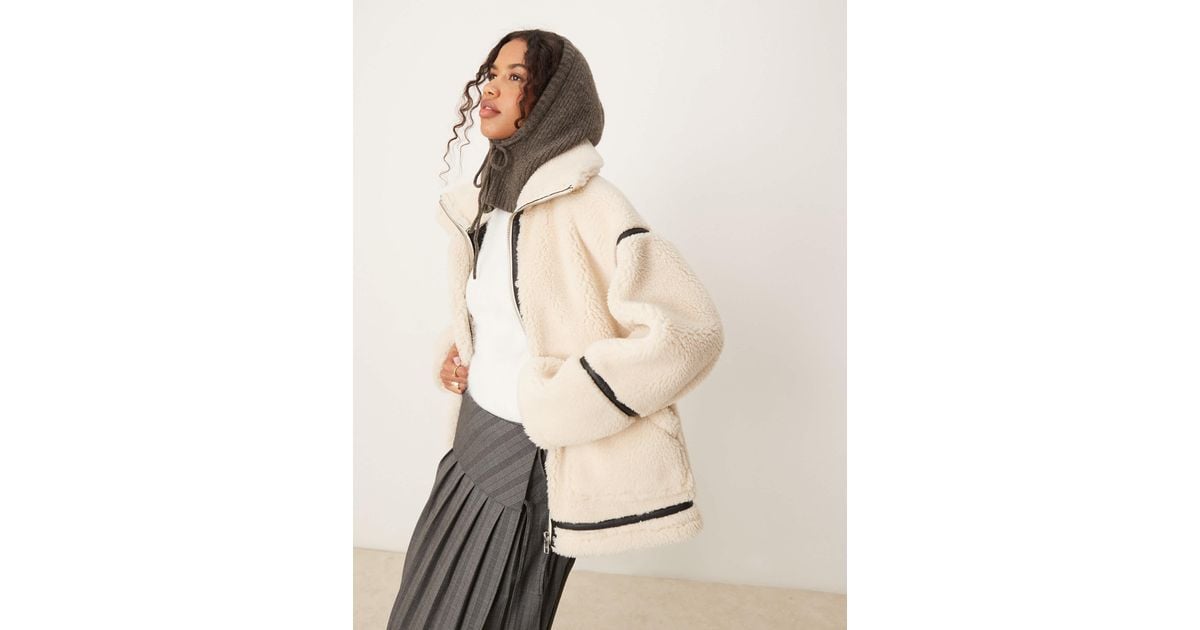 ASOS Borg Outer Aviator Jacket in Natural | Lyst