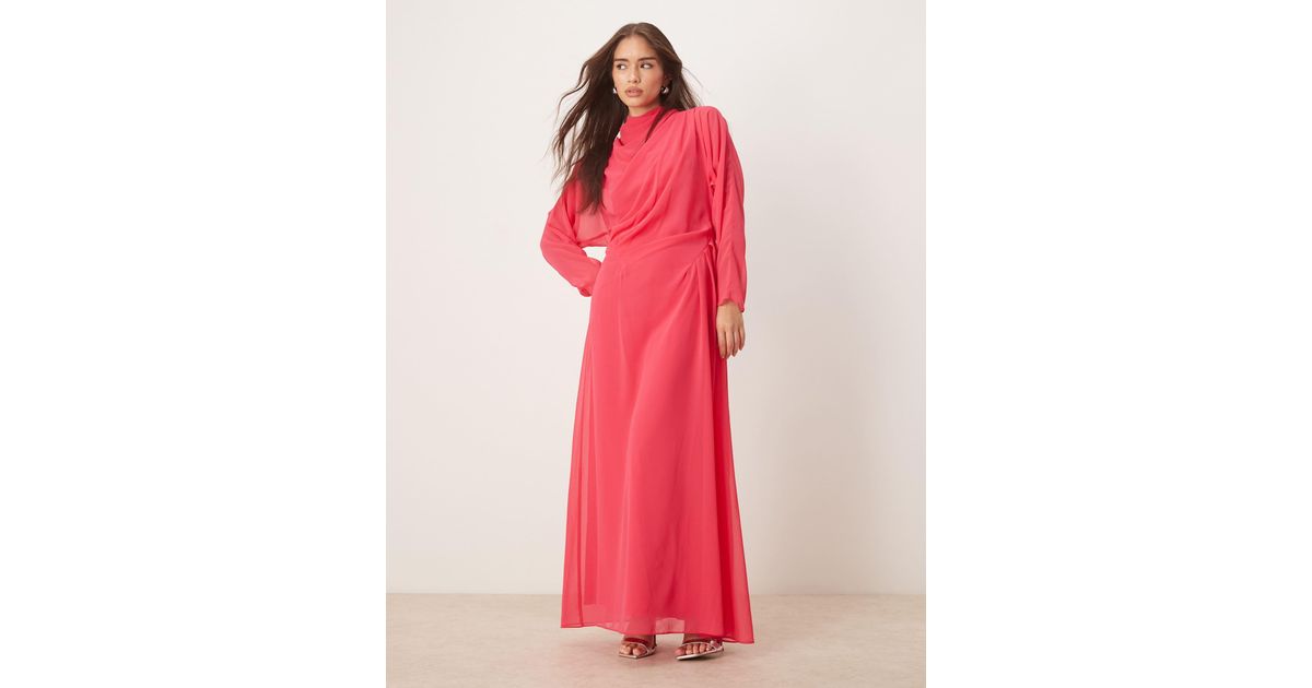 ASOS High Neck Maxi Dress in Pink | Lyst