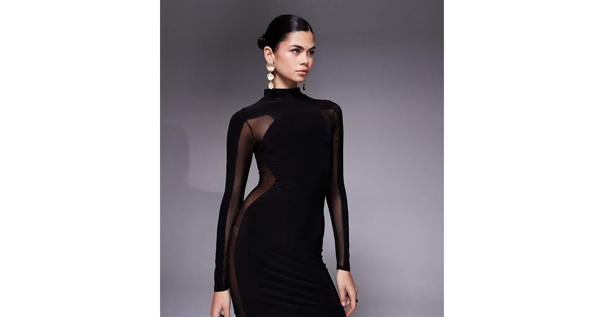 Kaiia Exclusive Double Layered Slinky Sheer Panel Mini Dress in Blue ...