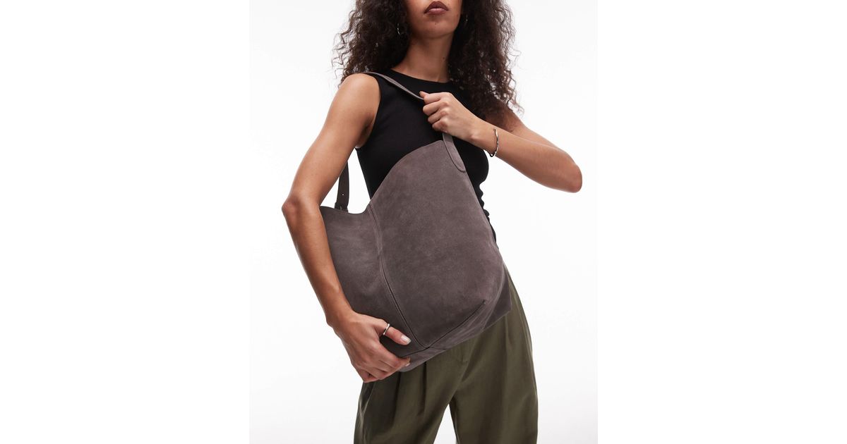 Mango Suede Tote Bag With Adjustable Strap in Gray | Lyst