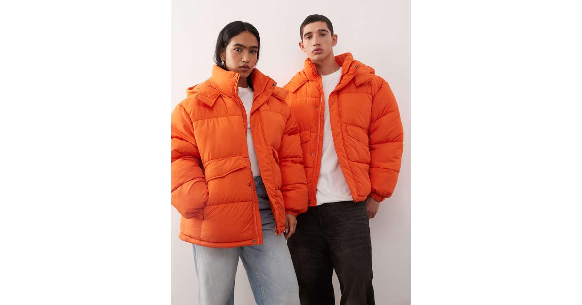 Collusion Unisex Puffer Jacket With Hood in Orange | Lyst UK