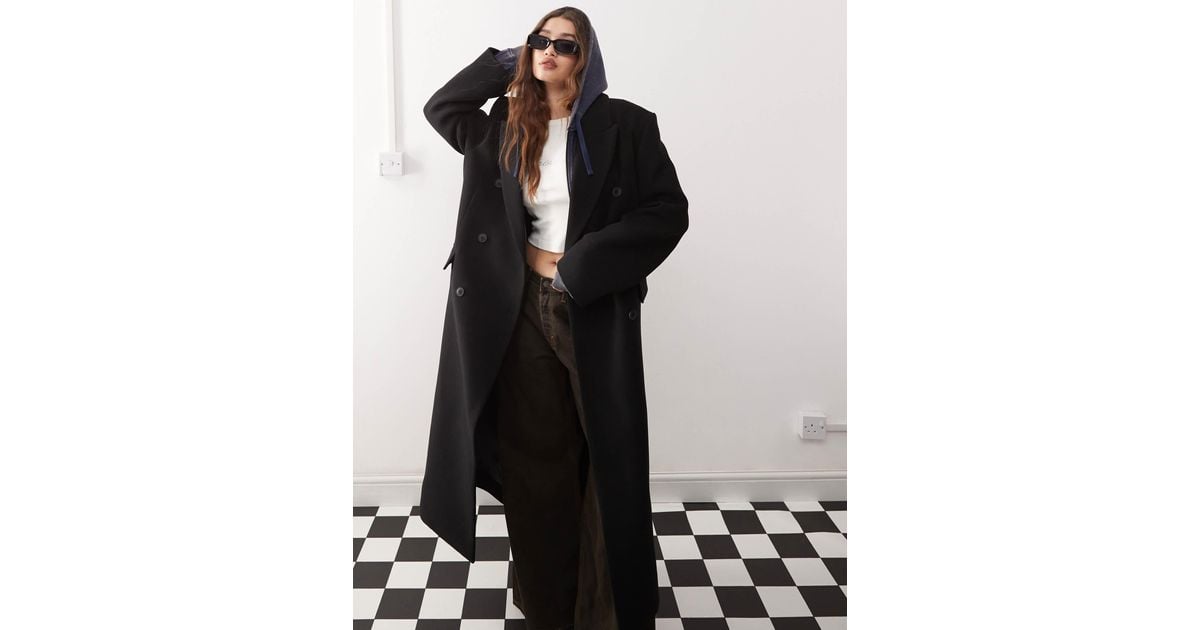 Weekday Logan Wool Blend Oversized Double Breasted Coat in Black | Lyst