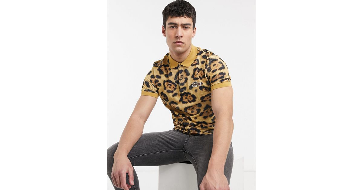 X National Geographic Polo imprime leopard Fauve Lacoste pour homme Lyst