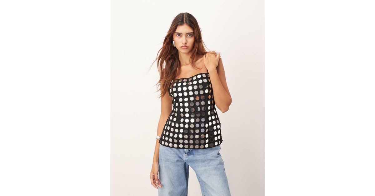 ARRANGE Mirror Embellished Minimal Longline Cami Top in White | Lyst UK