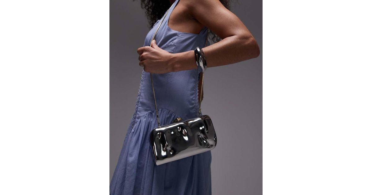 Mango Metal Clutch Bag in Blue | Lyst UK