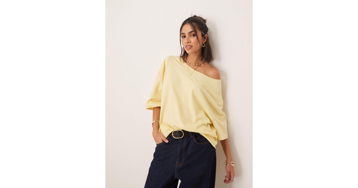 ASOS Slouchy Off Shoulder Oversized Tee in Yellow | Lyst
